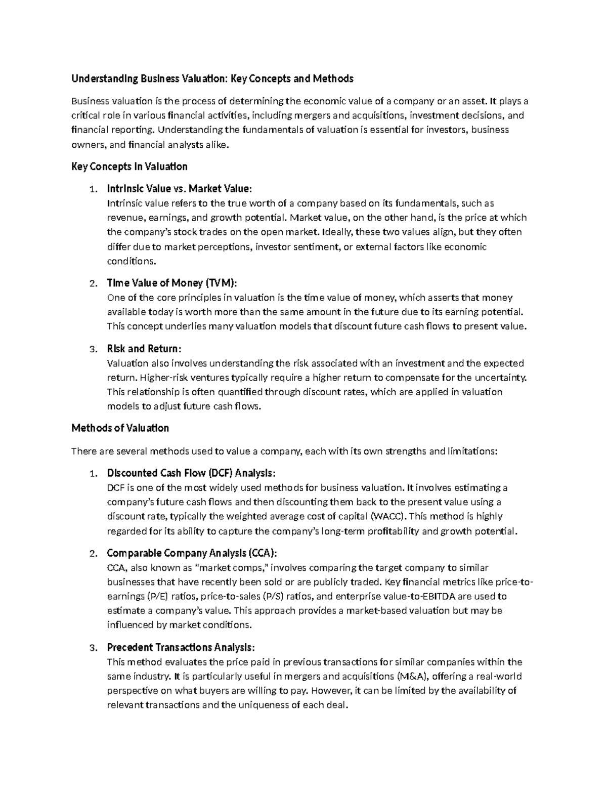 Article, valuation - Understanding Business Valuation: Key Concepts and Methods Business ...