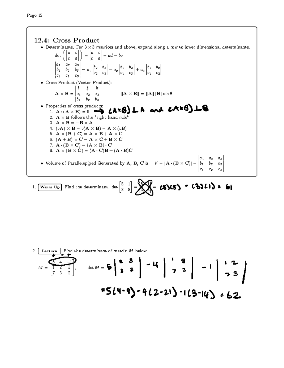 12.4 Cross Product - Blake Thornton - 12: Cross Product Determinants ...