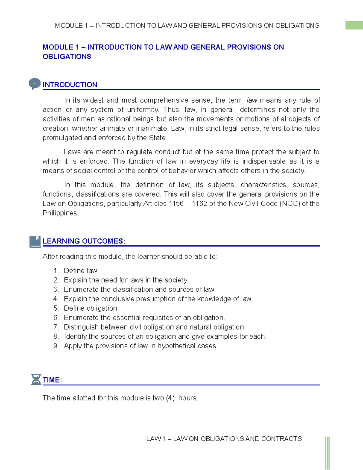 Module 1 - Intro to Law and General Provisions - MODULE 1 ...