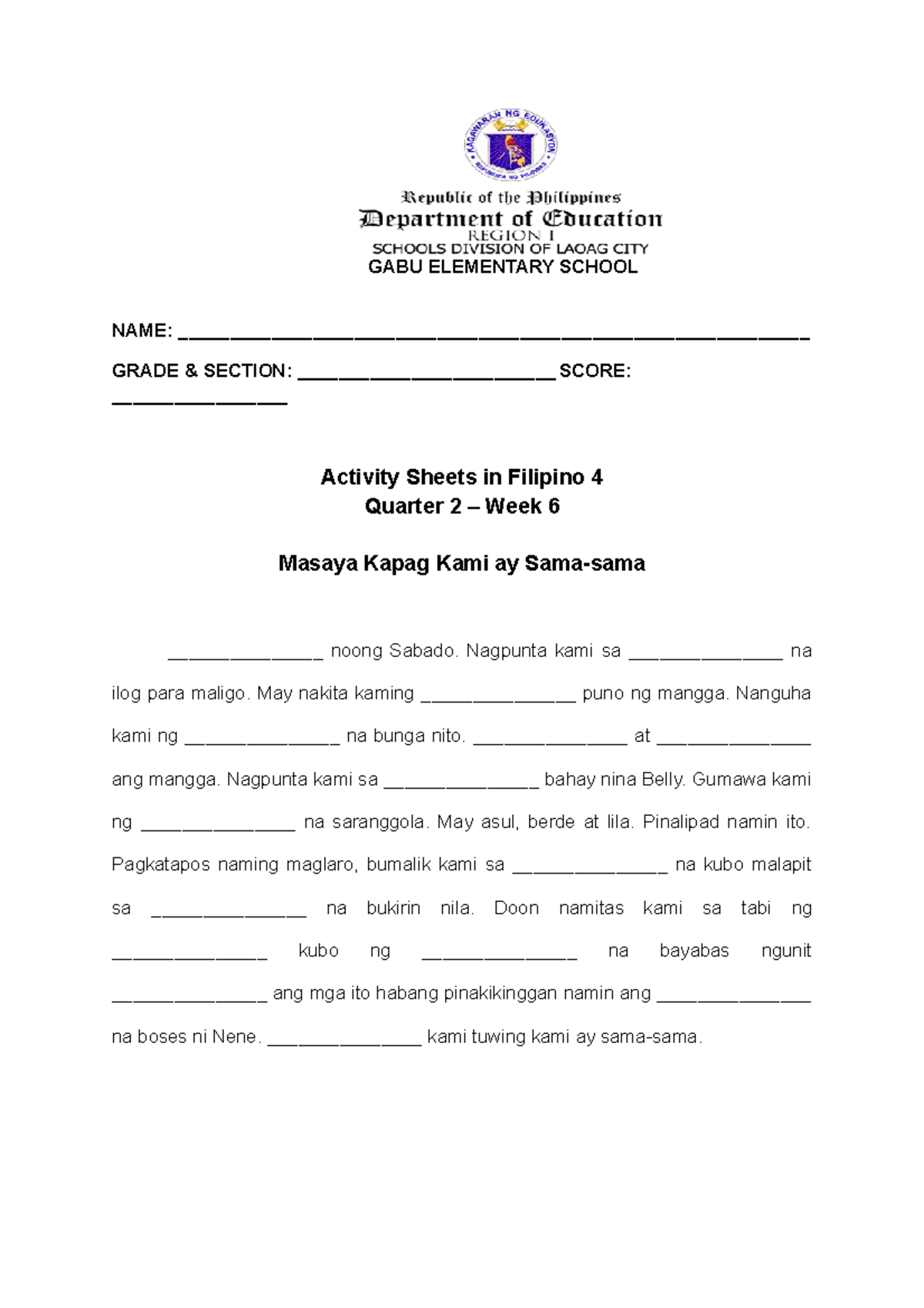 Activity Sheets Filipino 4 Q2 Week 6 - GABU ELEMENTARY SCHOOL NAME ...