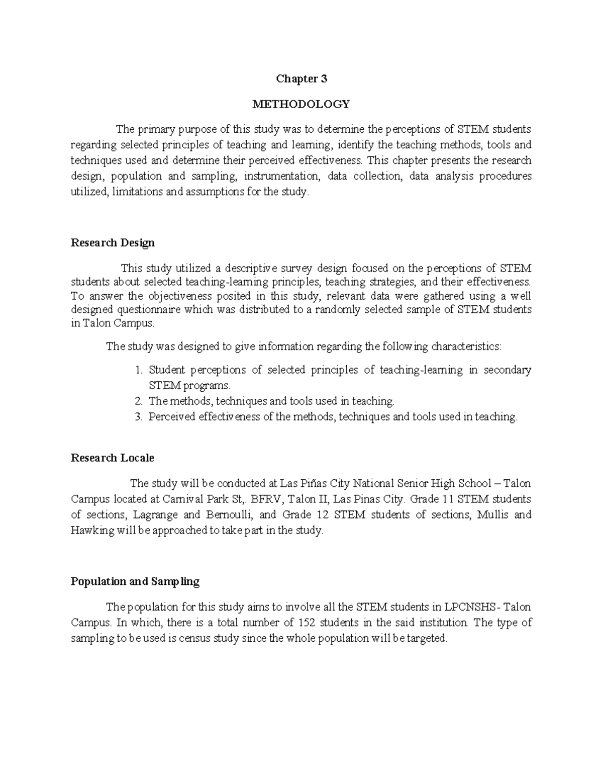 Chapter 3-Template - none - Chapter 3 METHODOLOGY The primary purpose ...