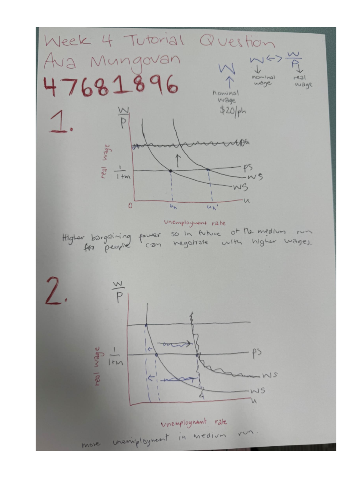 Tutorial wk 4 in class activity - ECON204 - Week 4 Tutorial Question W Ava Mungovan P nominal ...