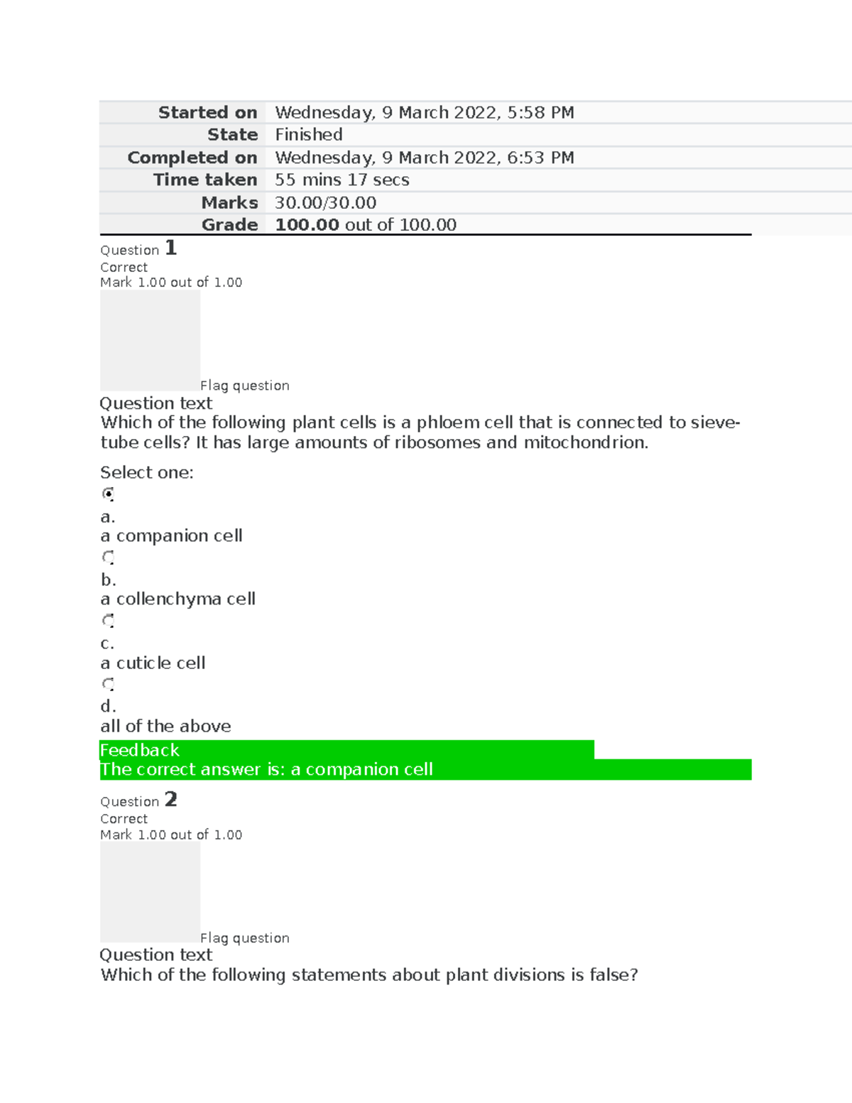 BIOL 1122 Graded QUIZ UNIT 6 - Started on State Completed on Time taken ...