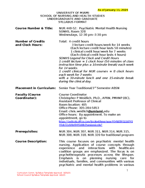 NUR 411-AC Syllabus Spring 2024 Final - UNIVERSITY OF MIAMI SCHOOL OF ...