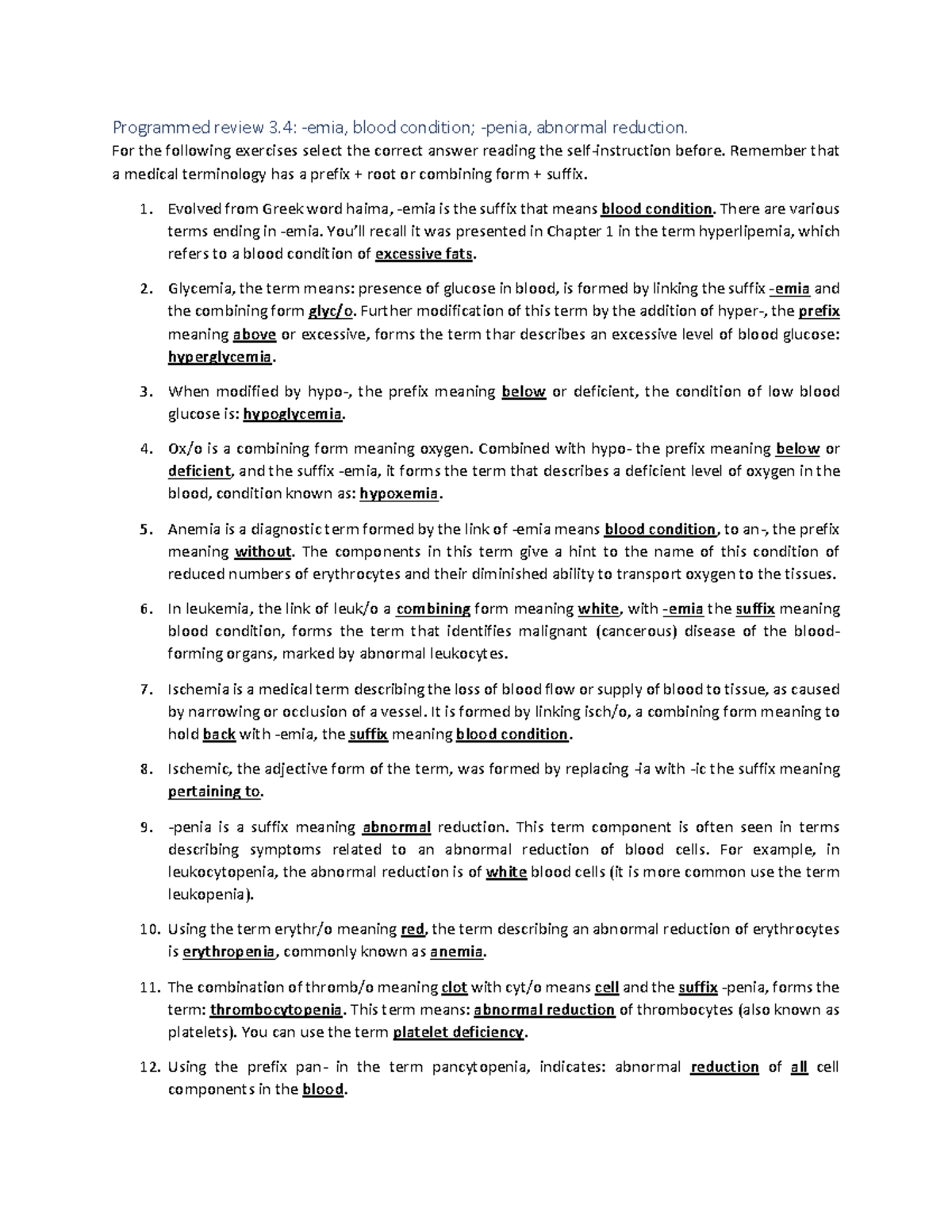 Programmed Review 3 - Simon - Programmed review 3: - emia, blood ...