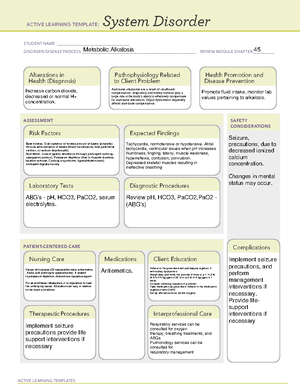 System Disorder - Metabolic Acidosis - ACTIVE LEARNING TEMPLATES System ...
