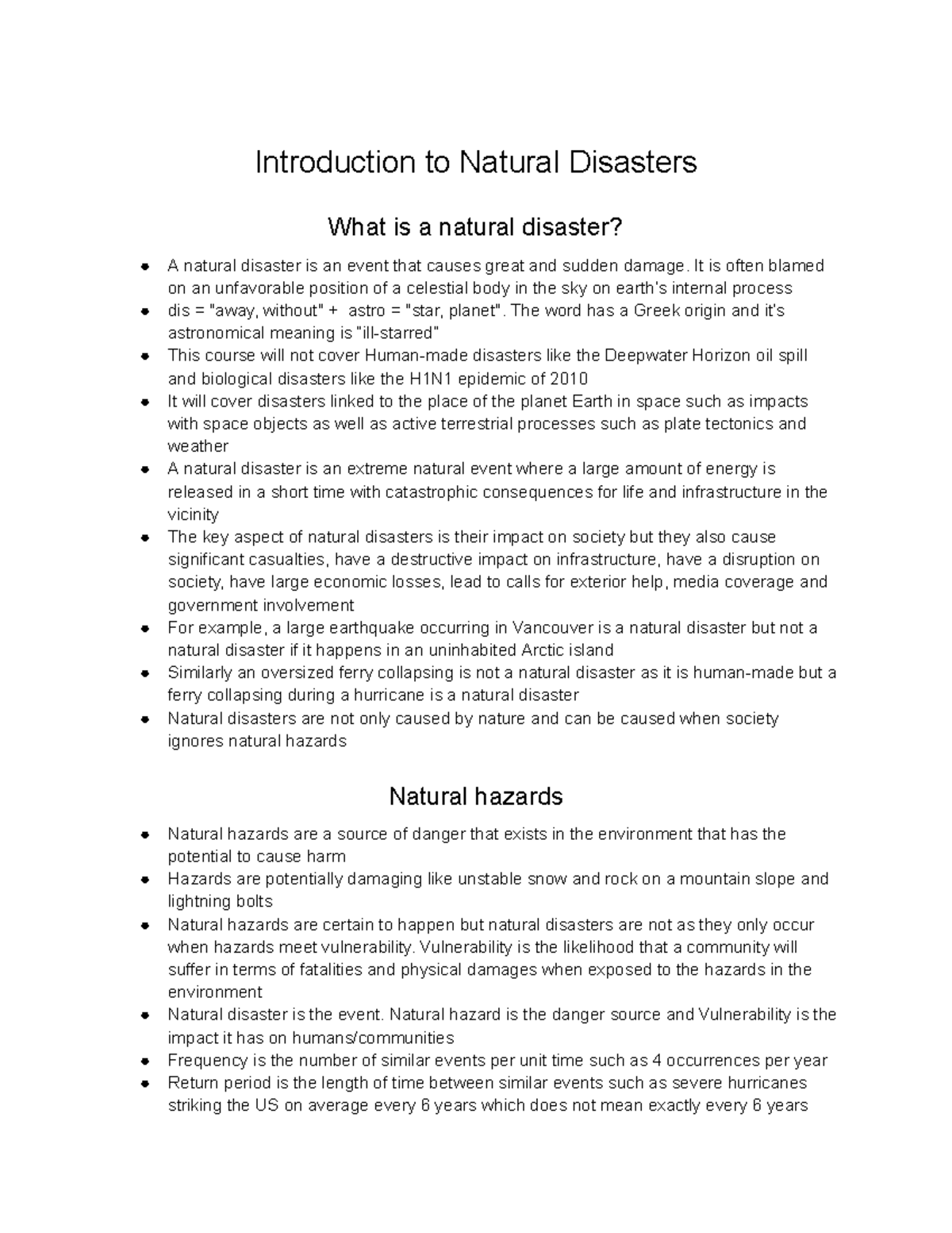 Natural Disaster Notes - Introduction to Natural Disasters What is a ...