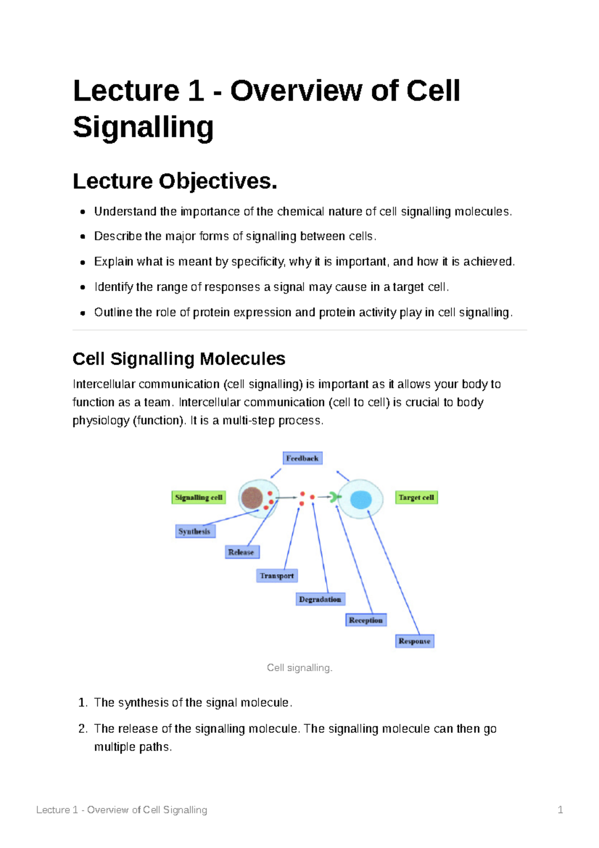 M1 L1 Overveiw Of Cell Signalling Lecture 1 Overview Of Cell Signalling Lecture Objectives