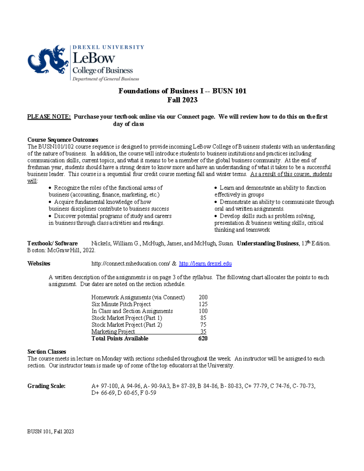BUSN 101 - Syllabus of the course - Foundations of Business I - BUSN ...