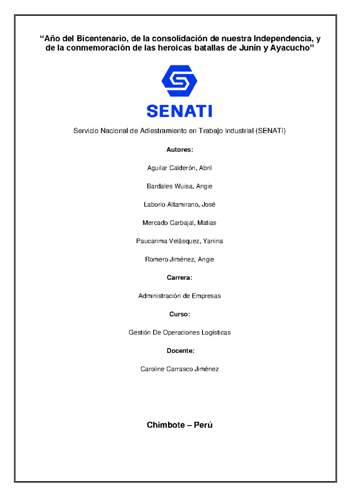 Entregable final - senati - “Año del Bicentenario, de la consolidación ...