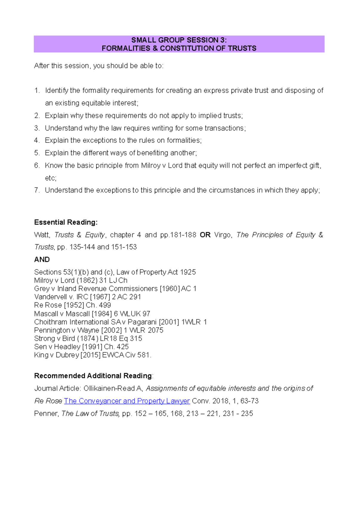 Small Group Session 3 - these are summaries of the lecture - SMALL ...