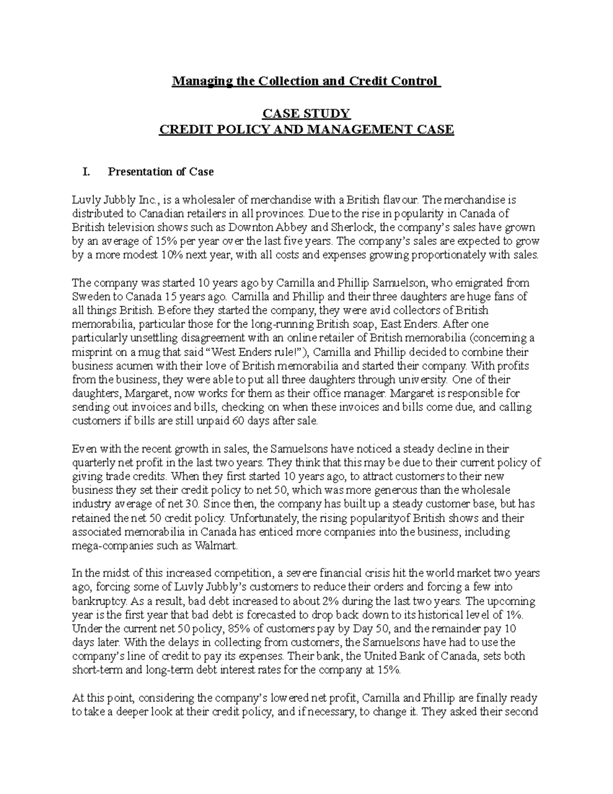 MCCC - Credit Policy and Management Case - Managing the Collection and ...