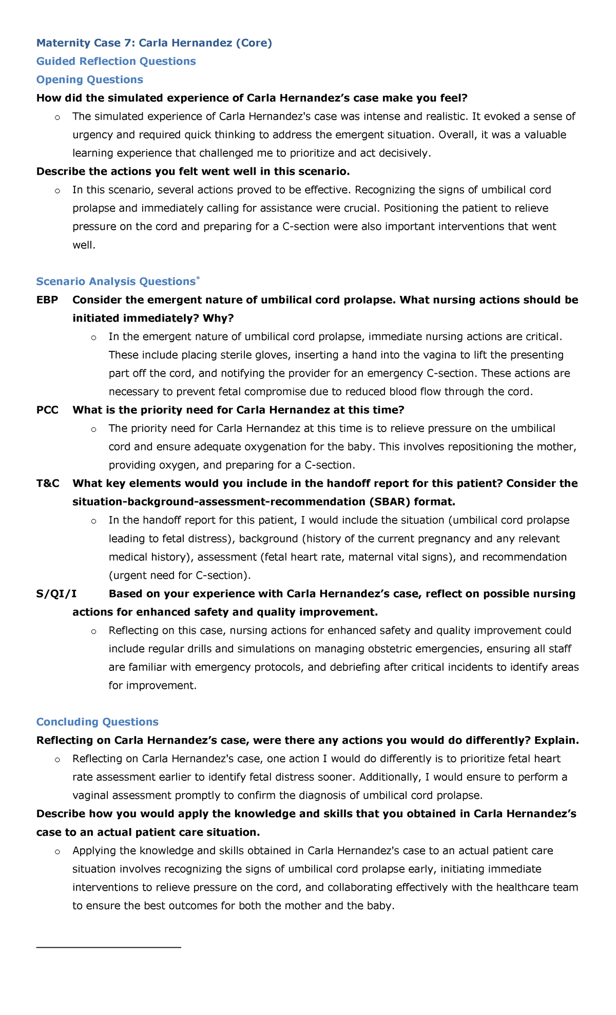 Guided Reflection Questions (Carla Hernandez) - Maternity Case 7: Carla ...