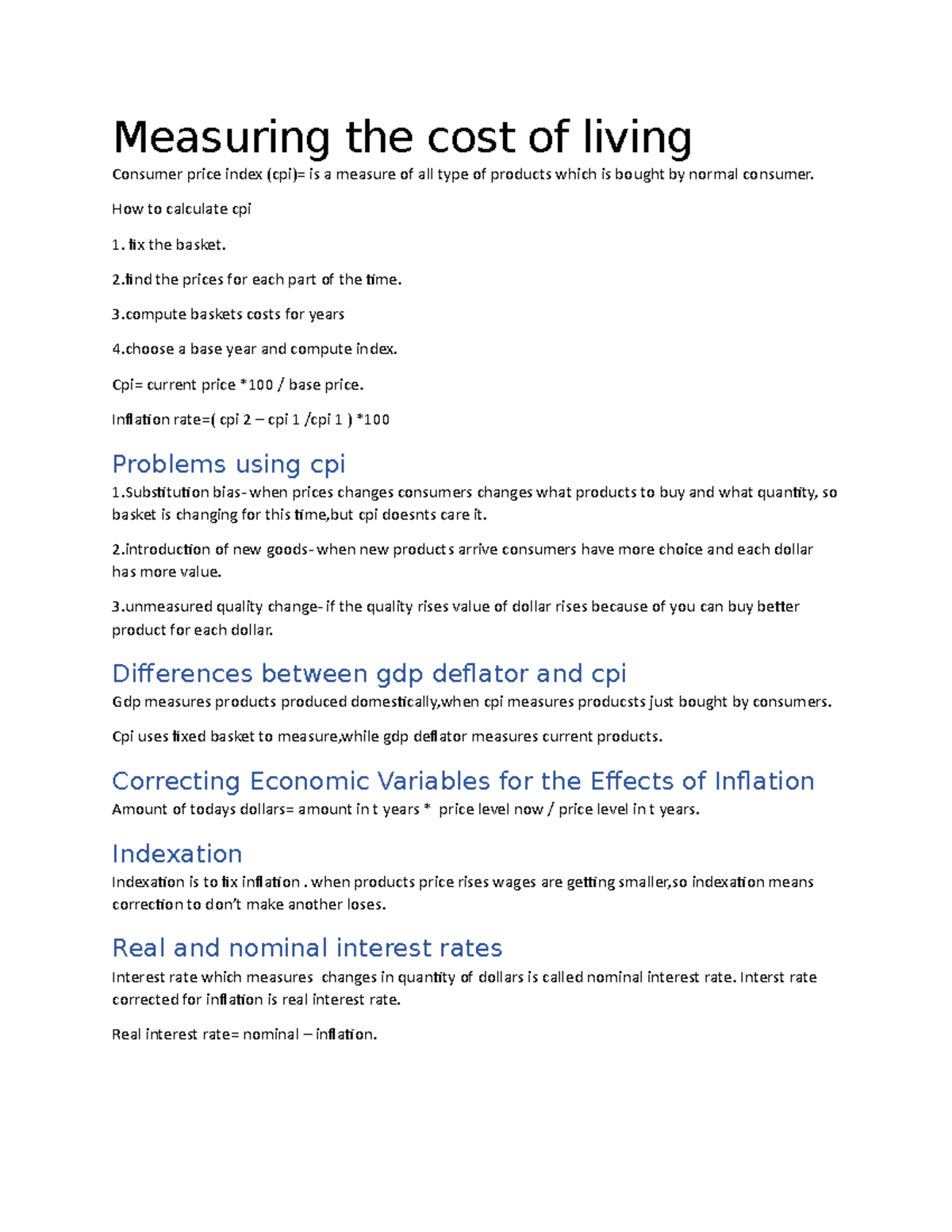 Macro 2 - nn m - Measuring the cost of living Consumer price index (cpi ...