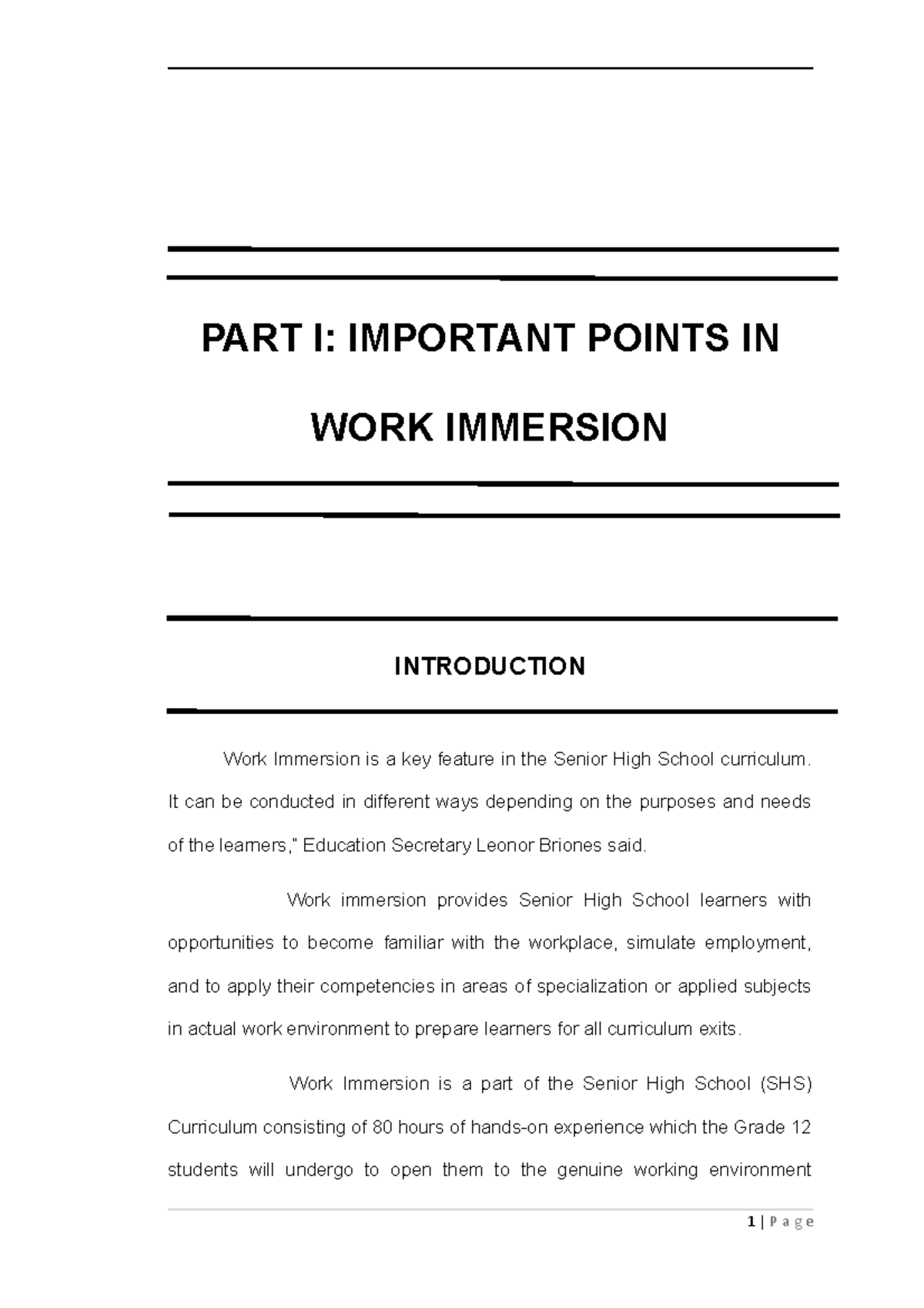 Judeth Workimmersion Portfolio - PART I: IMPORTANT POINTS IN WORK ...
