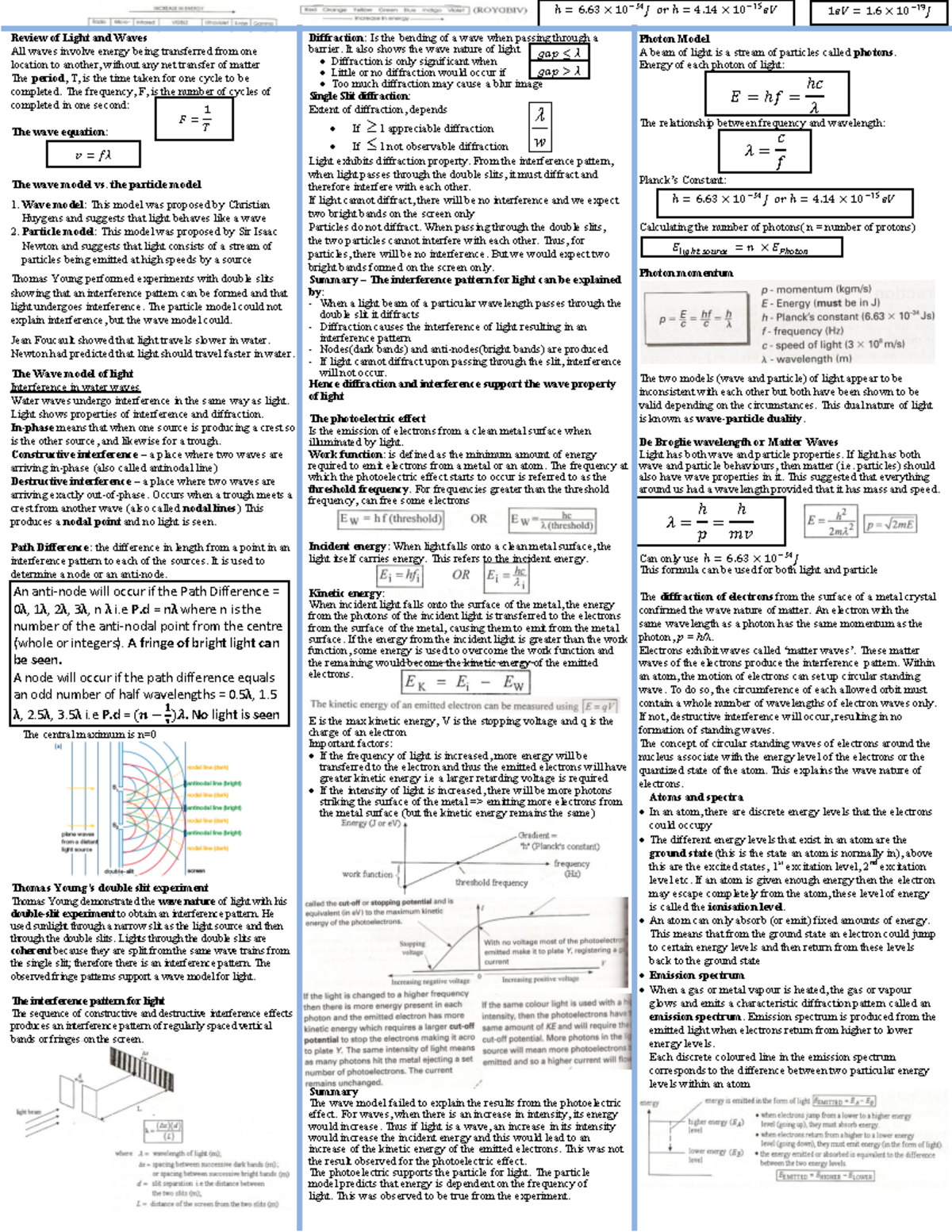 66226804 Physics Unit 4 Cheat Sheet Daniel - > w == 1 =1×10 19 = =6×10 ...
