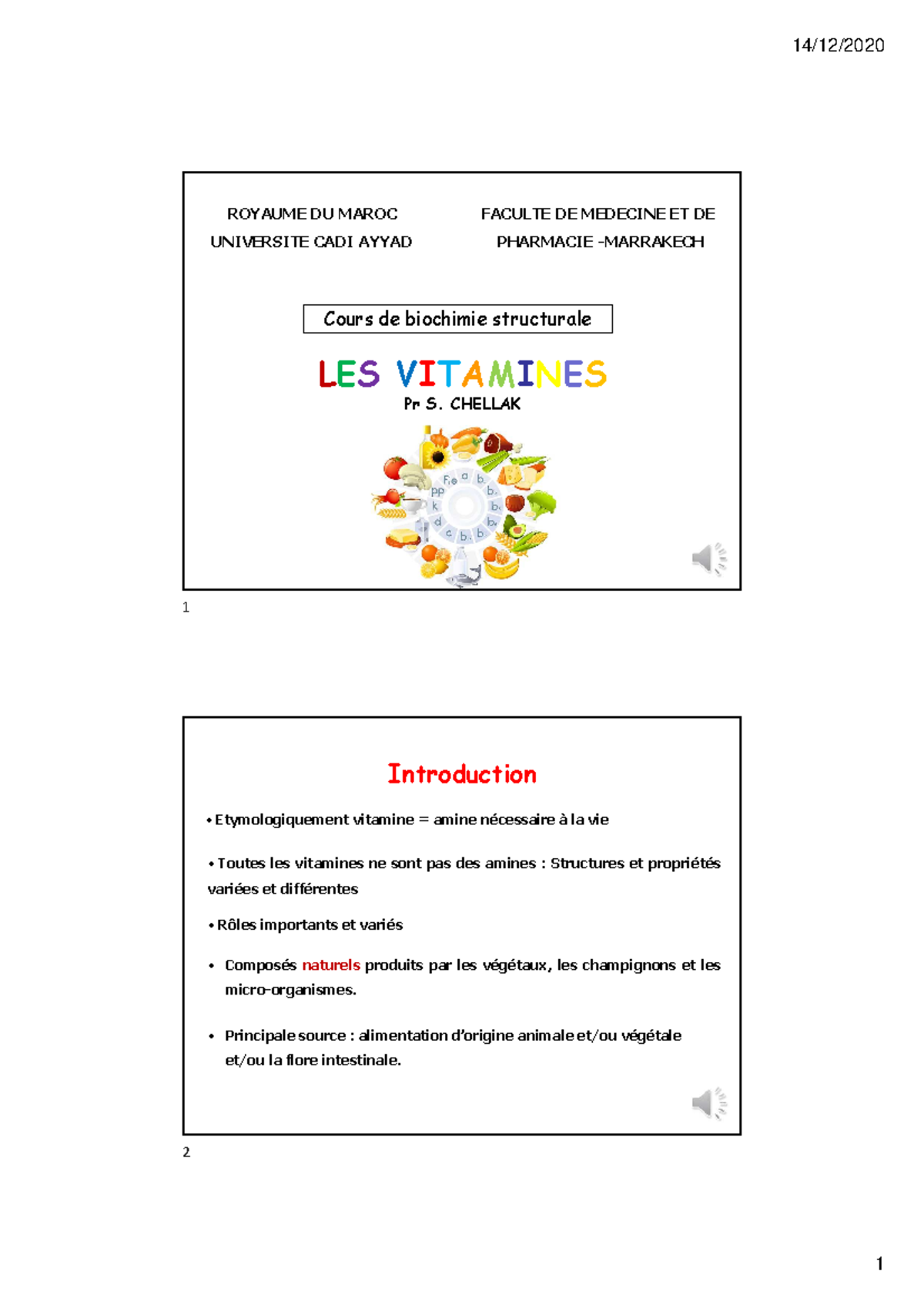 Structure des vitamines - LES VITAMINES Pr S. CHELLAK ROYAUME DU MAROC ...