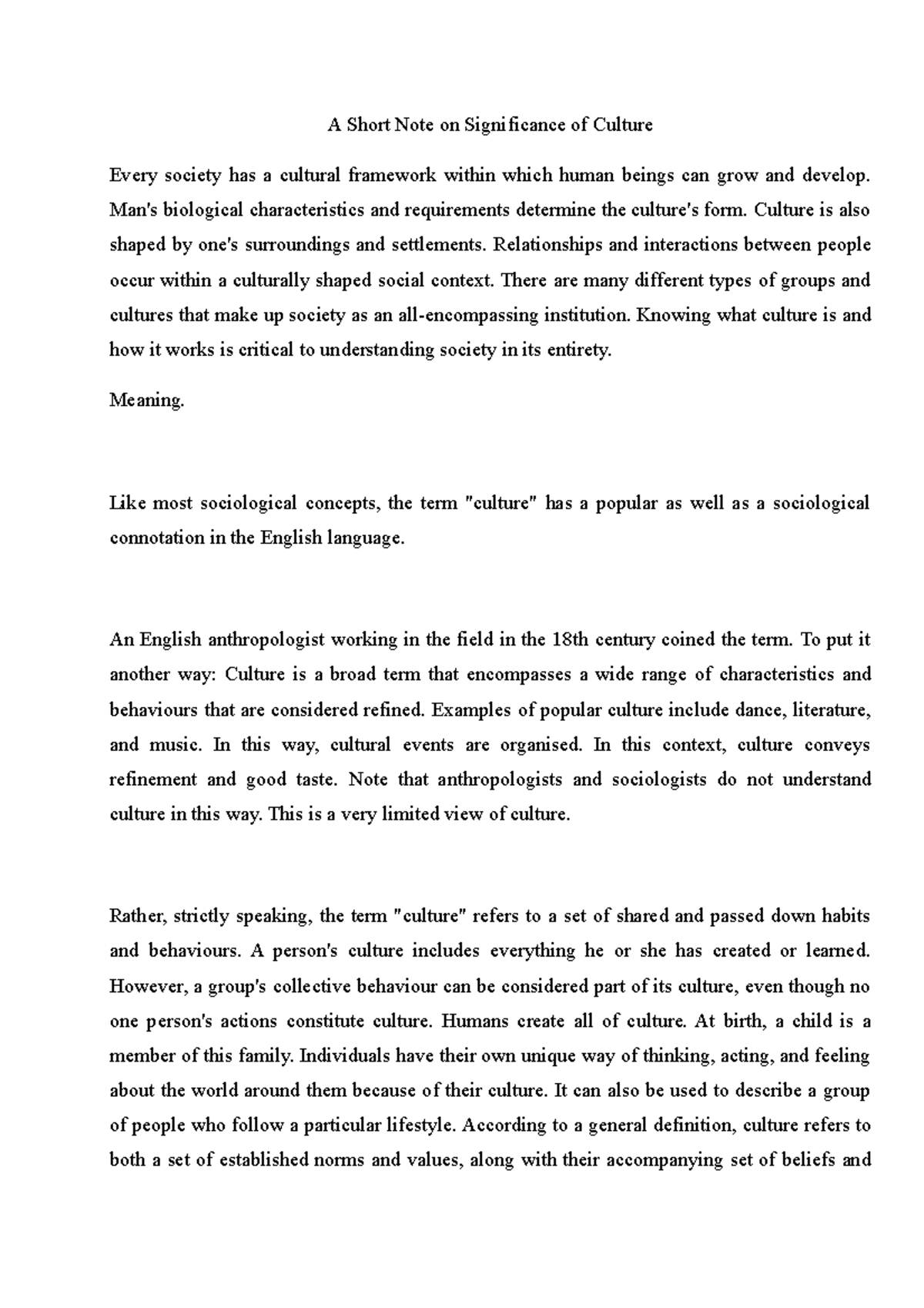 A Short Note On Significance Of Culture Man s Biological a-short-note-on-significance-of-culture-man-s-biological