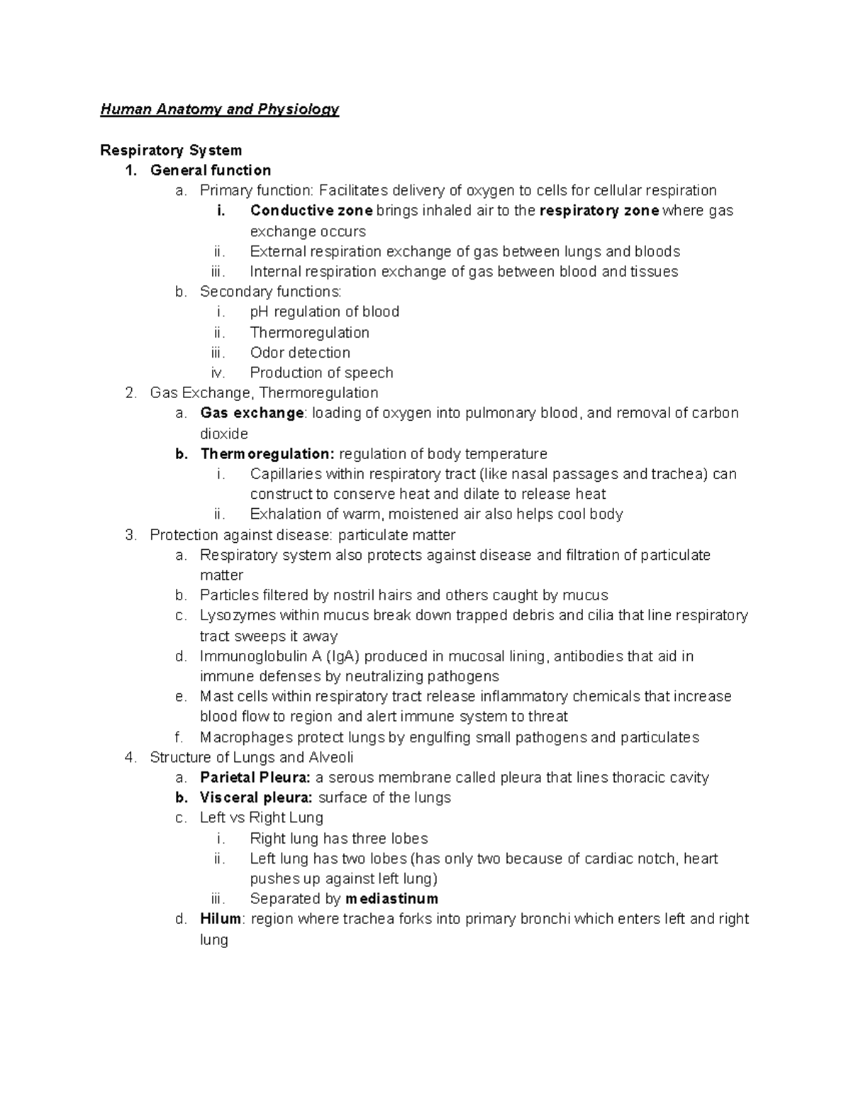 Anatomy & Physiology Notes: Respiratory - Human Anatomy and Physiology ...