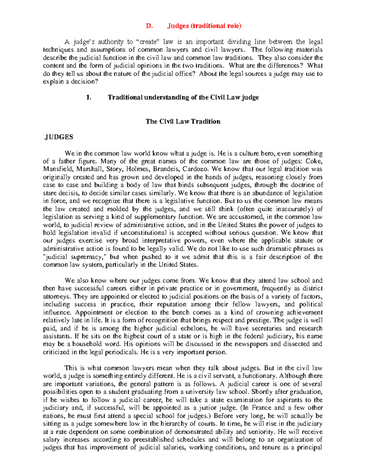 Ch03 Judges - /Civil-Law - D. Judges (traditional role) A judge’s ...