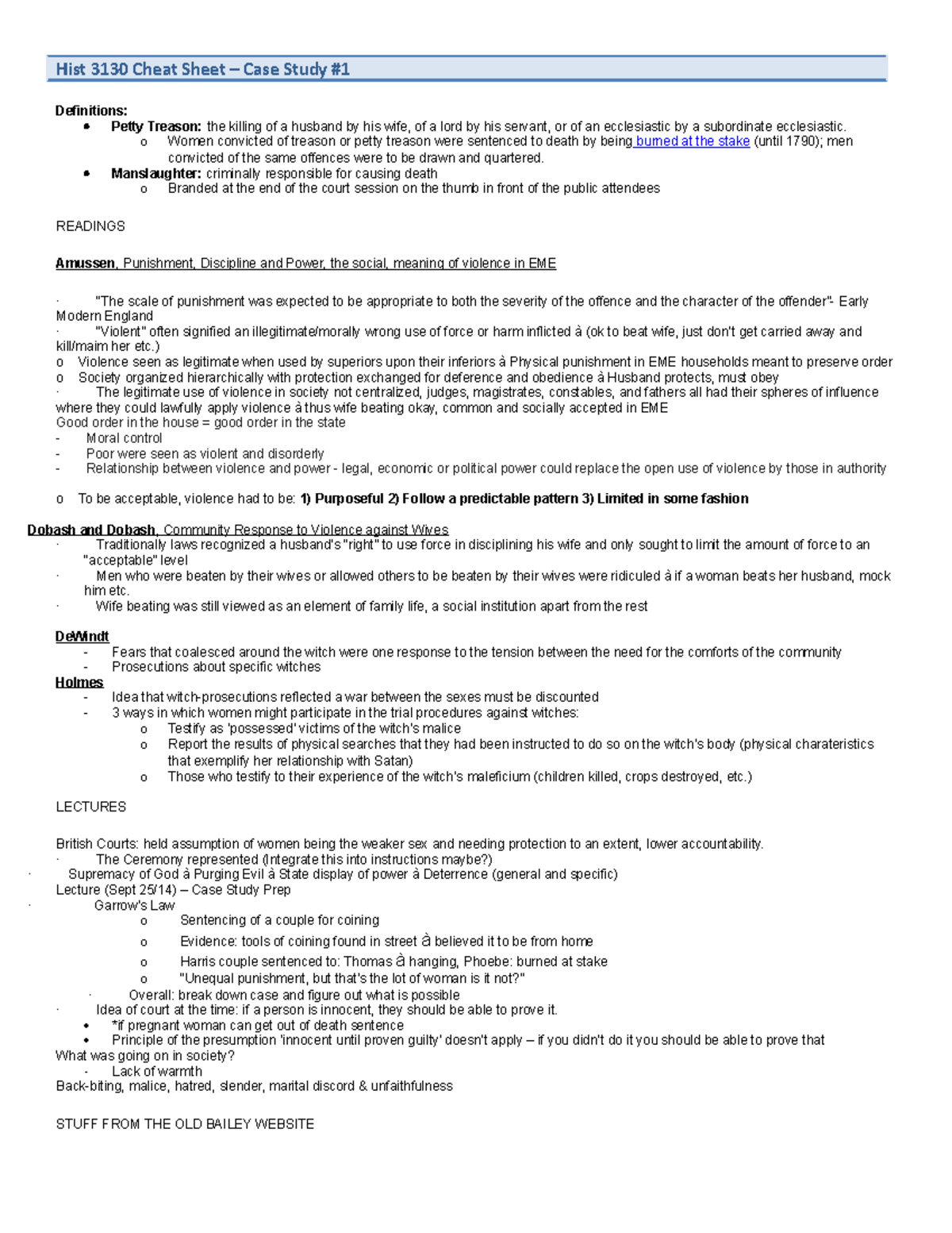Cheat sheet #1 - Hist 3130 Cheat Sheet – Case Study Definitions: Petty ...