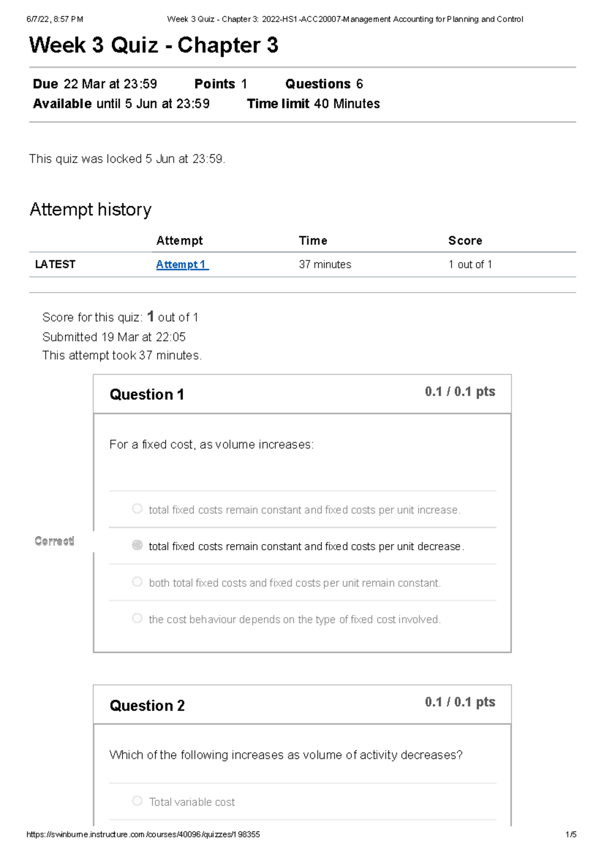 Week 3 Quiz - Chapter 3 2022-HS1-ACC2000 7-Management Accounting for ...