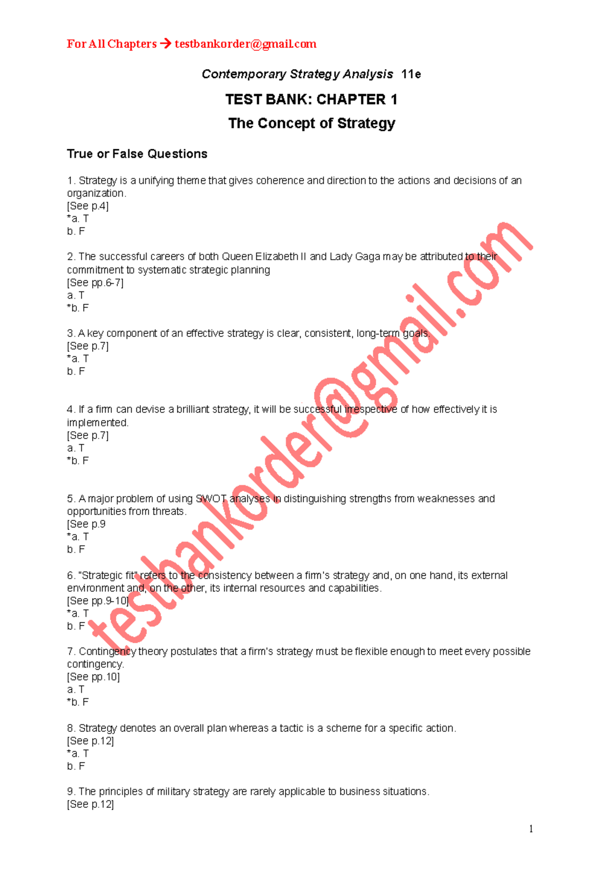 Test Bank and Solutions For Contemporary Strategy Analysis, 11th ...
