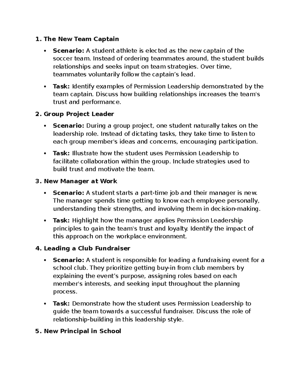 Permission Leadership scenarios for Group Work - 1. The New Team ...