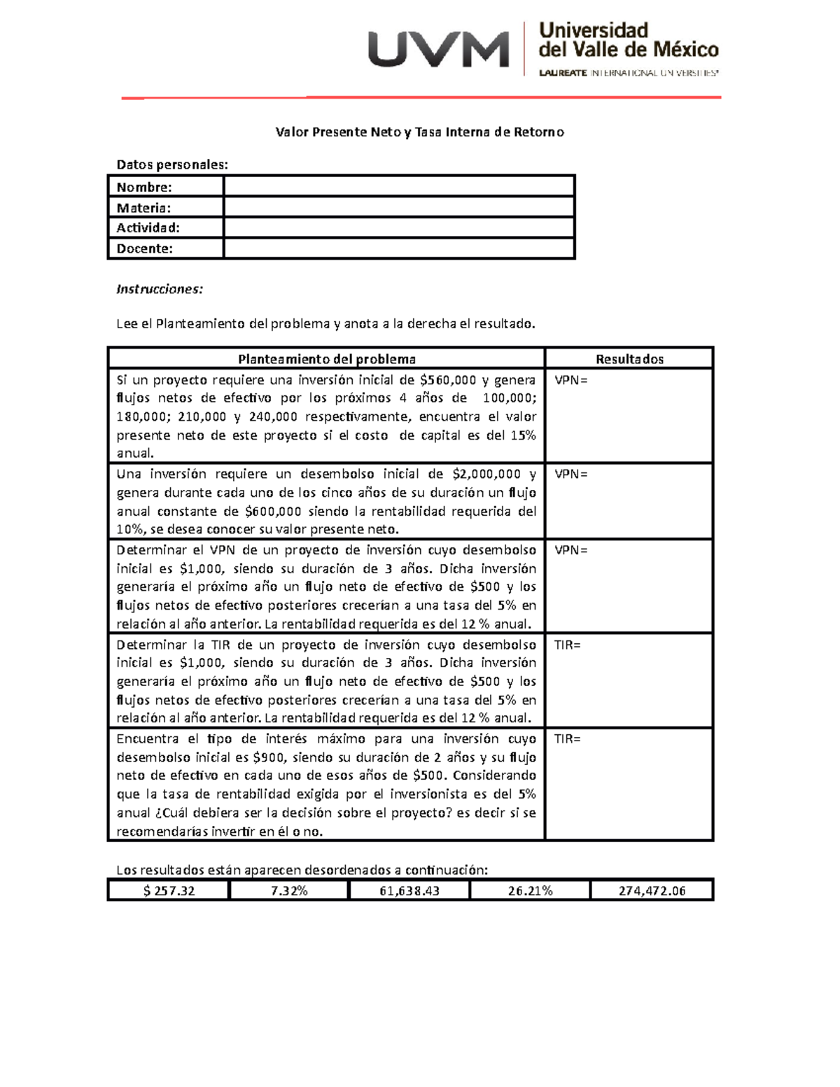 U4 VPN-TIR finanzas corporativas para estudiar - UVM - Studocu