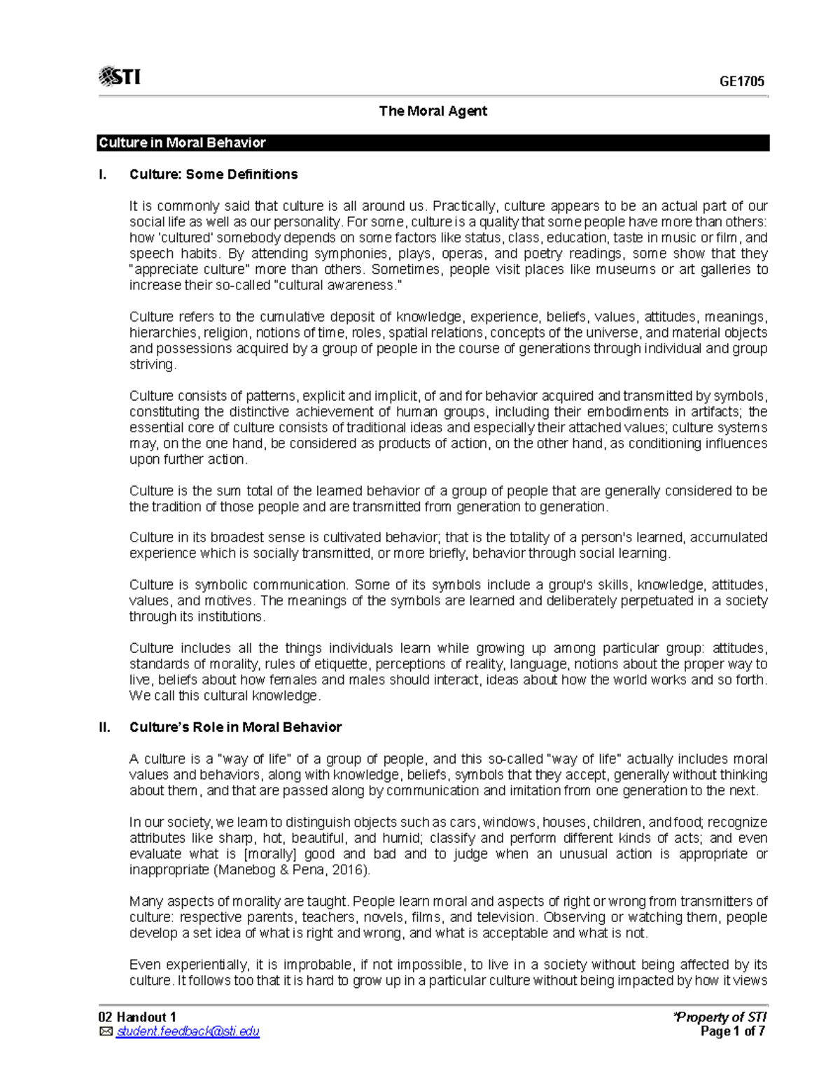 02 Handout 1(10) ETHICS LESSON 2 - 02 Handout 1 *Property of STI The ...