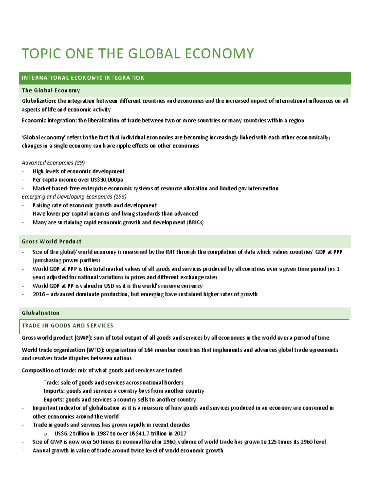 1. The Global Economy - Economics - TOPIC ONE THE GLOBAL ECONOMY ...