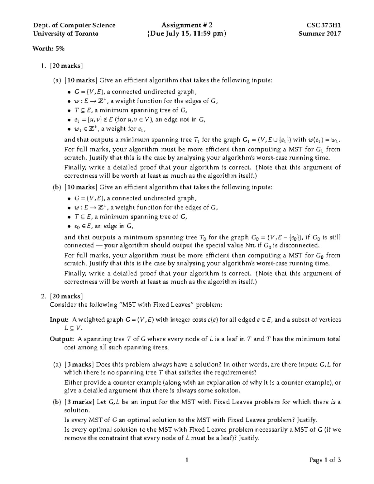 A2 handout - Dept. of Computer Science University of Toronto Assignment # 2 (Due July 15, 11:59 ...