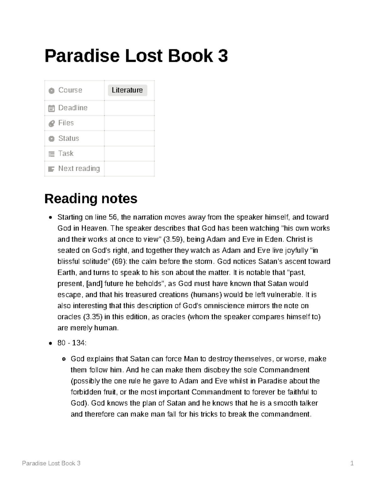 Paradise Lost Book 3 - As the title says - Paradise Lost Book 3 Course ...