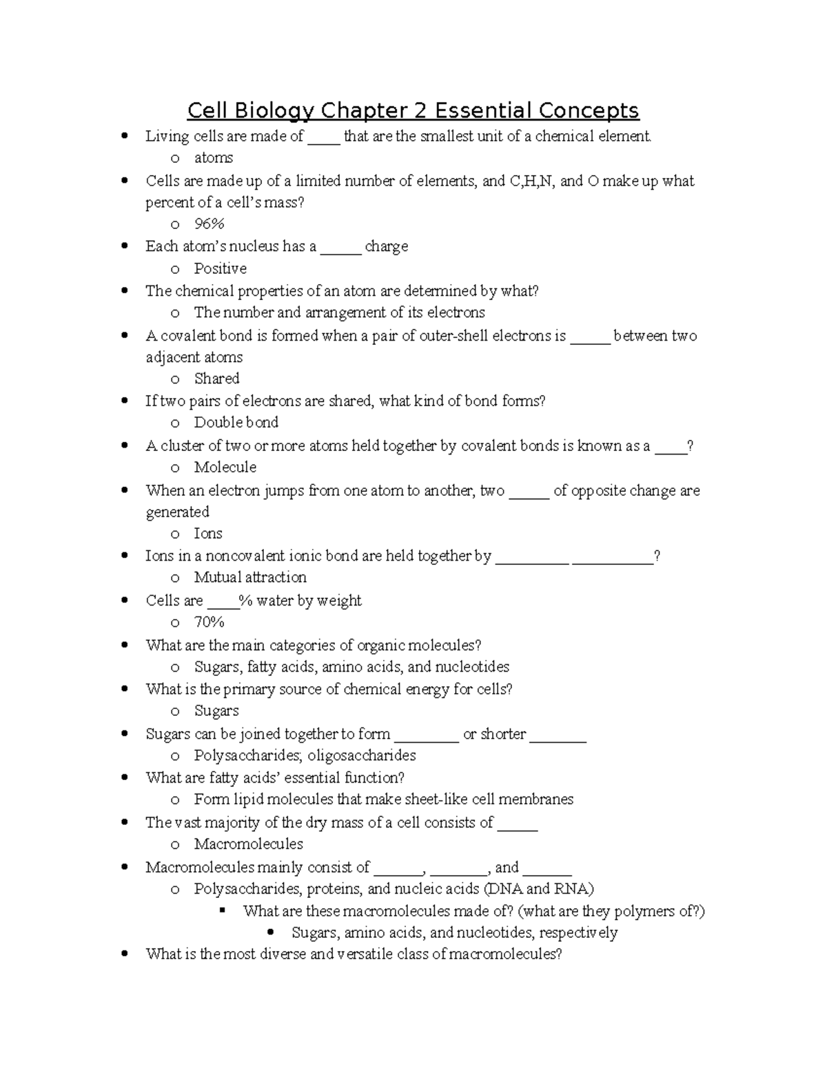 Cell Biology Chapter 2 Essential Concepts - Cell Biology Chapter 2 ...