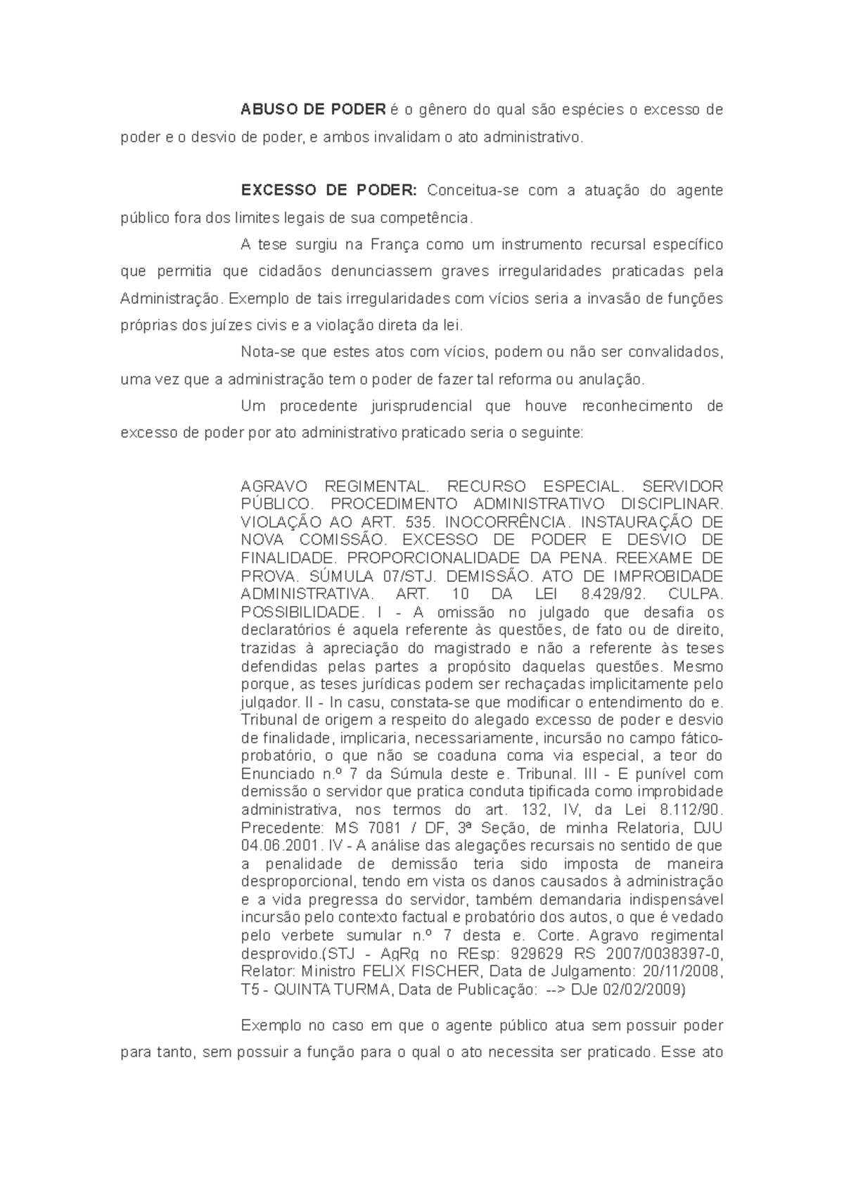 Excesso e desvio de poder de ato administrativo - ABUSO DE PODER o do ...