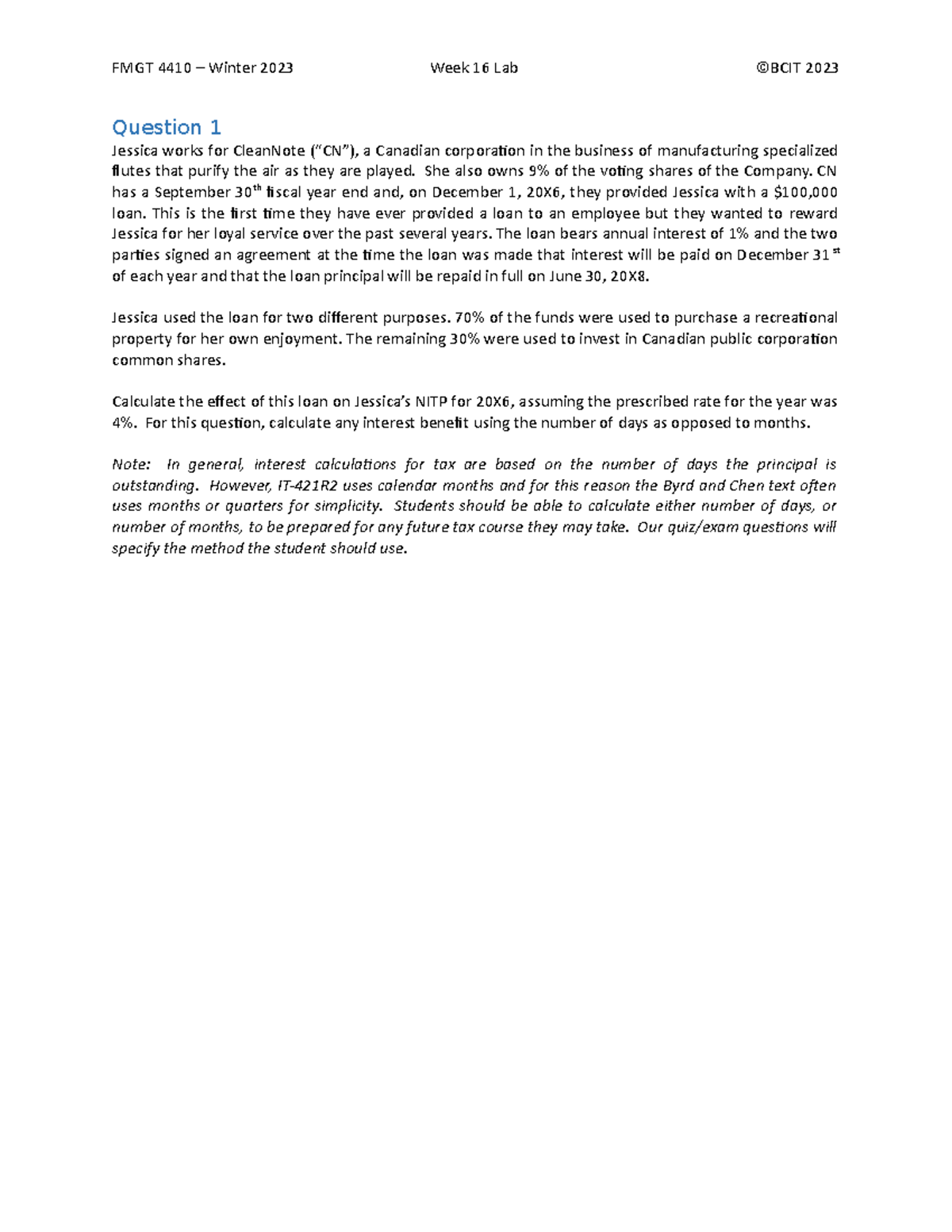 2023 FMGT 4410 Week 16 Lab Questions - FMGT 4410 – Winter 2023 Week 16 Lab ©BCIT 2023 Question 1 ...