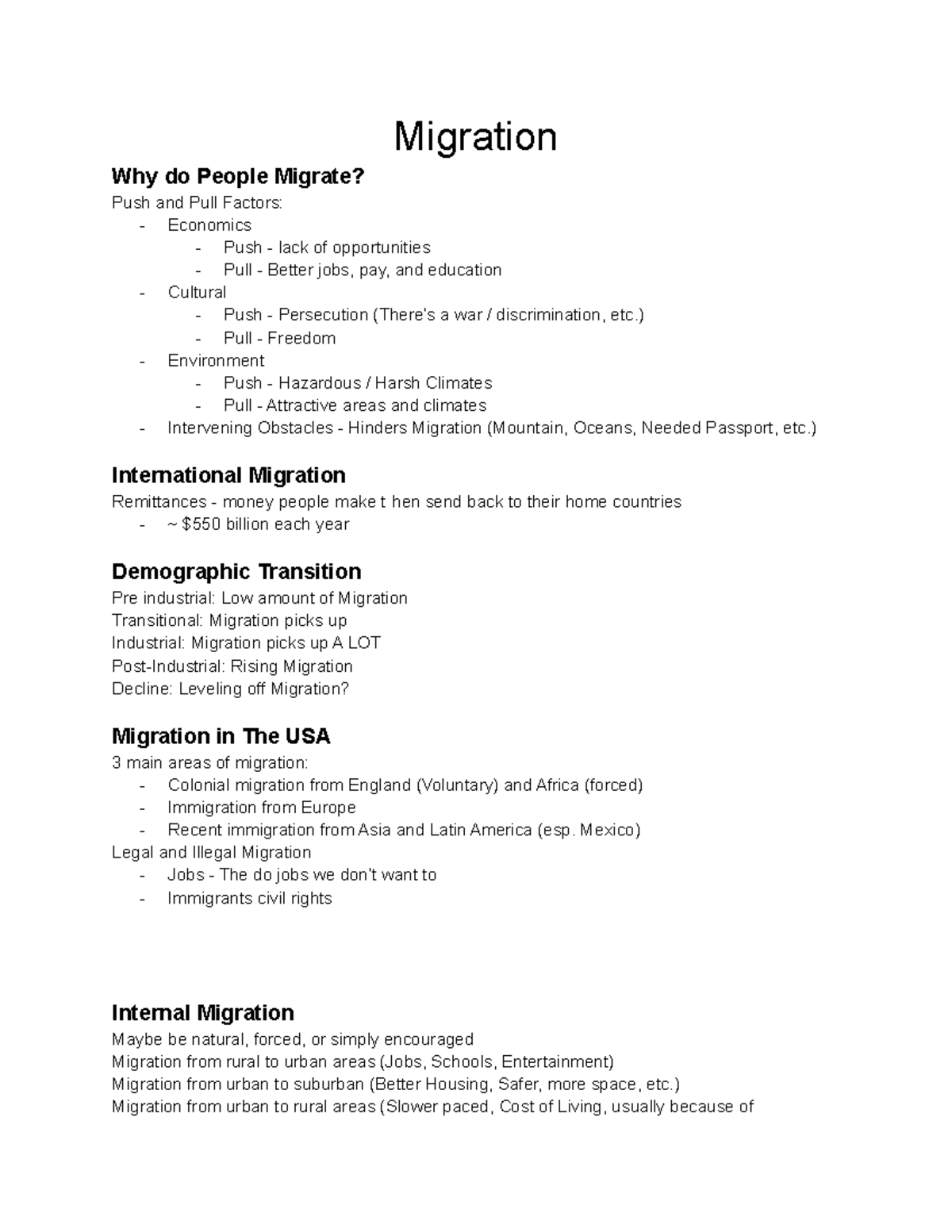 Migration (Ch. 3) - Lecture notes 8-13 - Migration Why do People ...