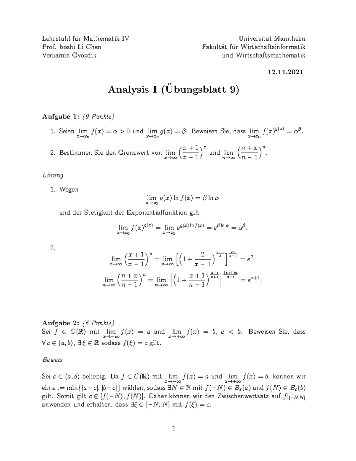 Loesung Uebungsblatt 09 - Lehrstuhl f ̈ur Mathematik IV Universit ̈at ...