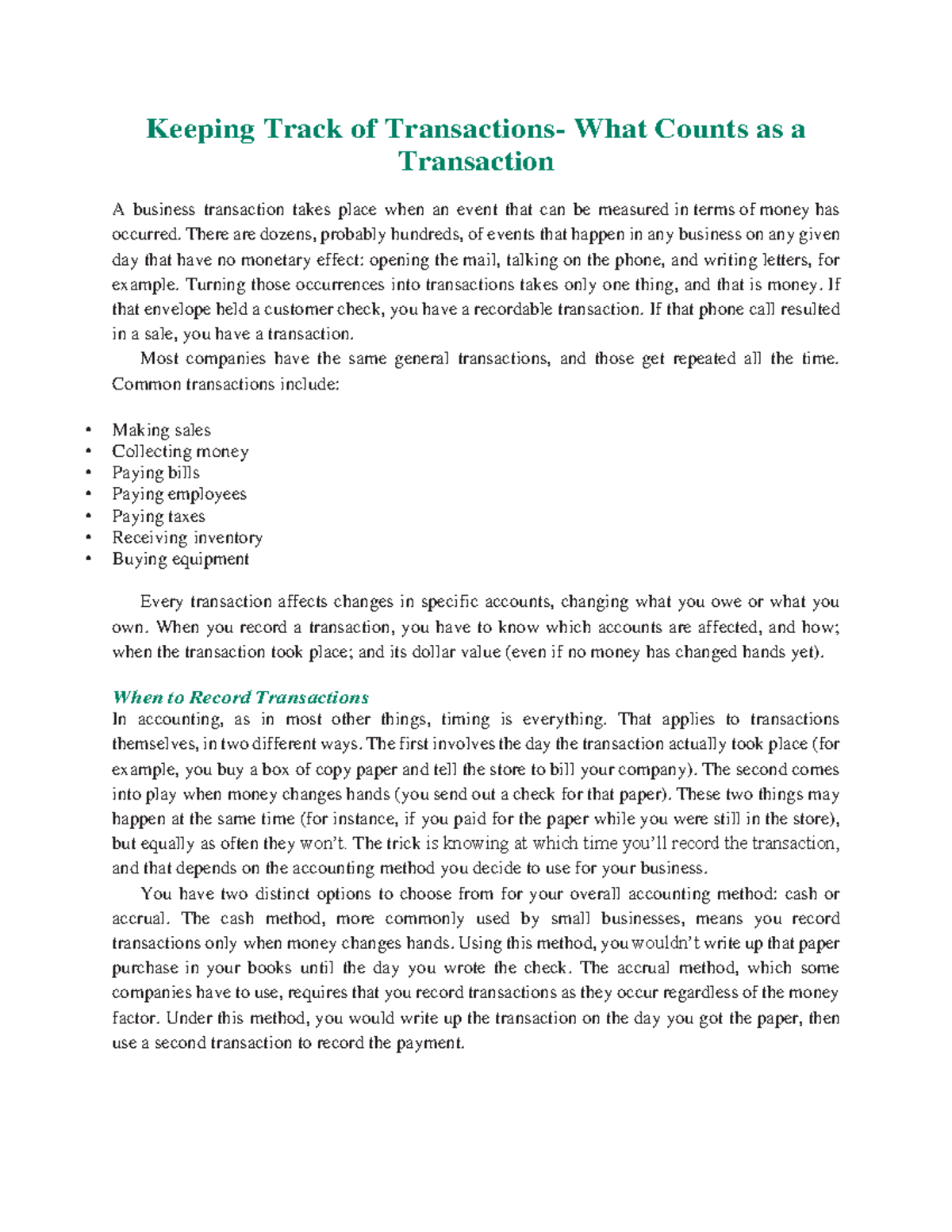 Keeping Track of Transactions- What Counts as a Transaction - Keeping ...