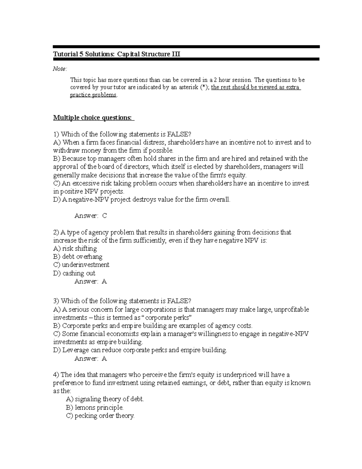 Tutorial 5 Solutions - good - FINM2415 - UQ - Studocu