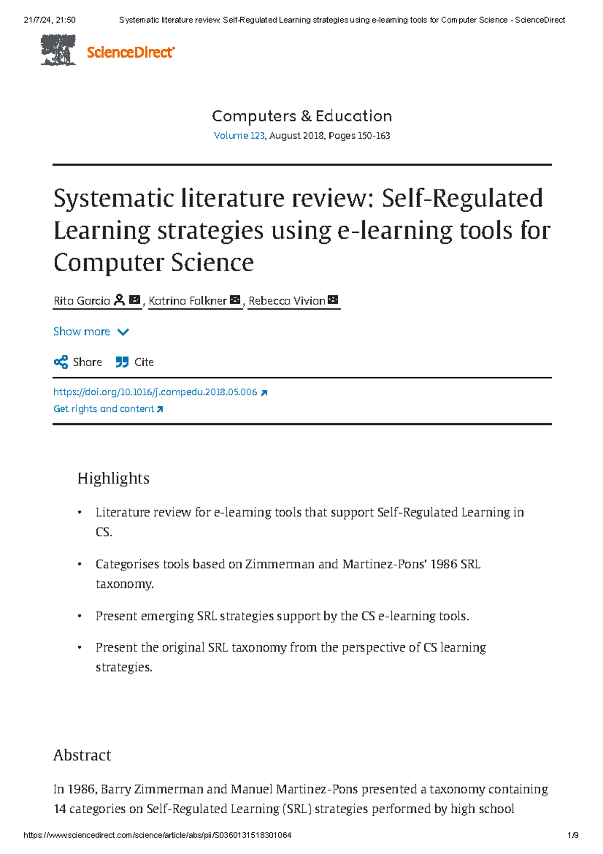 Systematic literature review Self-Regulated Learning strategies using e-learning tools for ...