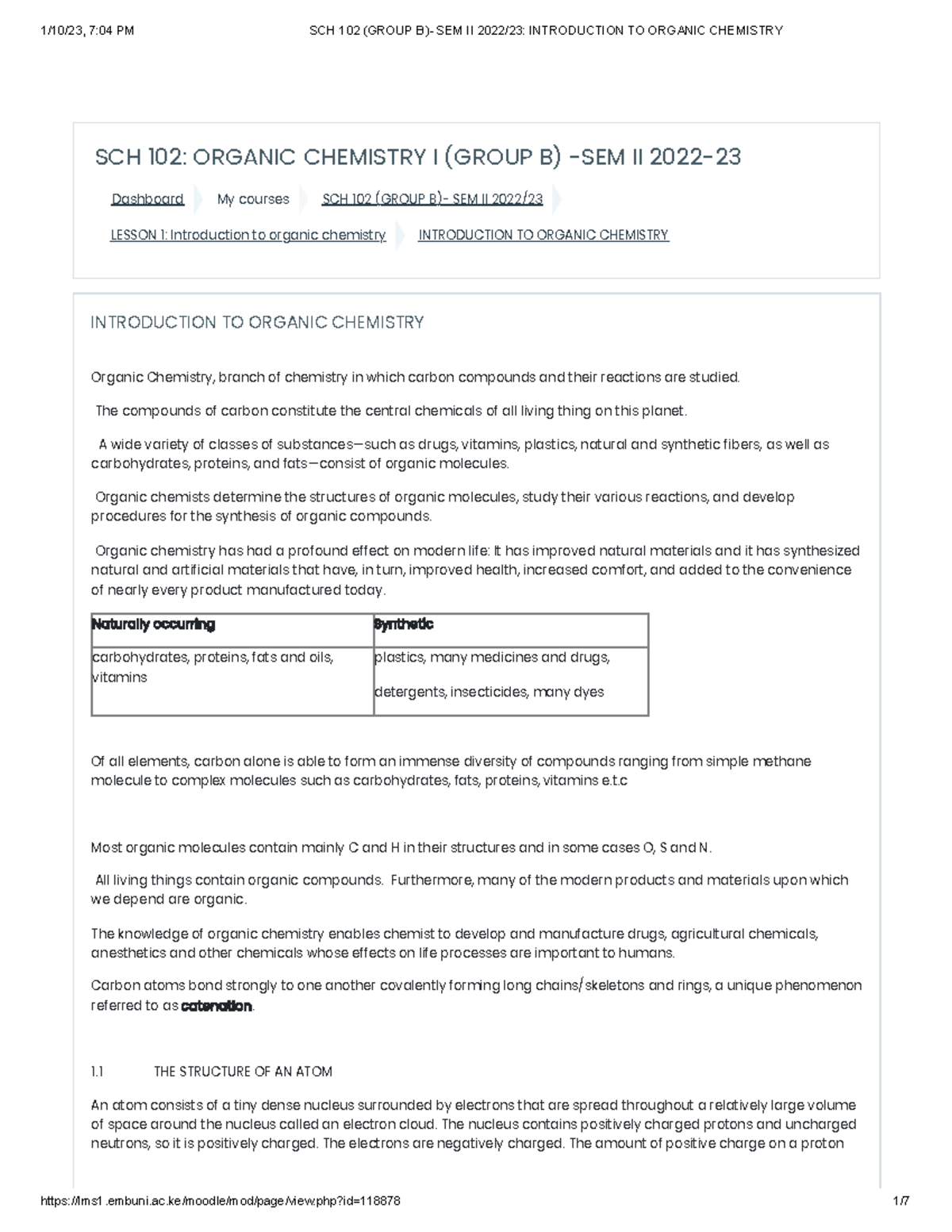 SCH 102 ( Group B)- SEM II 2022 23 Introduction TO Organic Chemistry ...