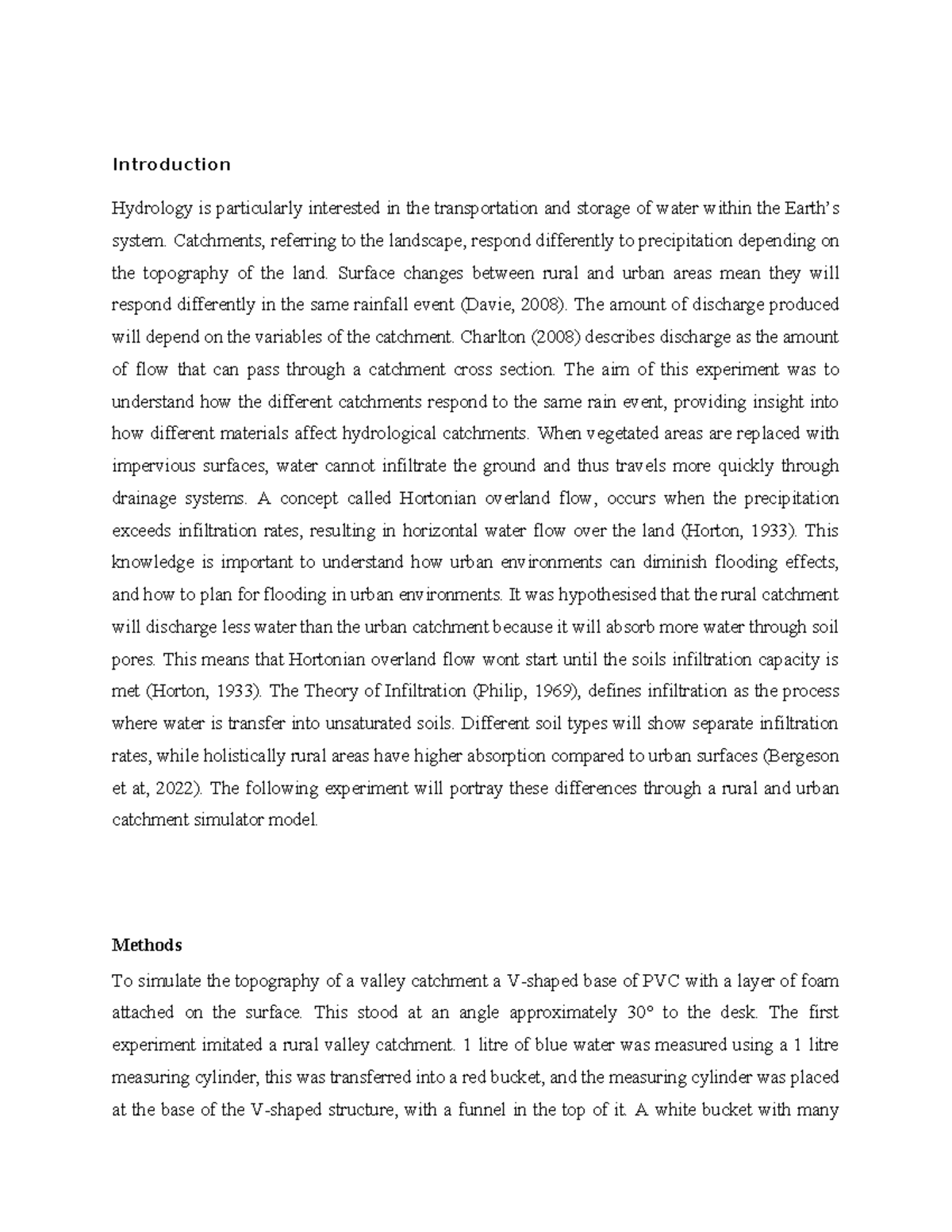 Water Catchment lab report - Introduction Hydrology is particularly ...