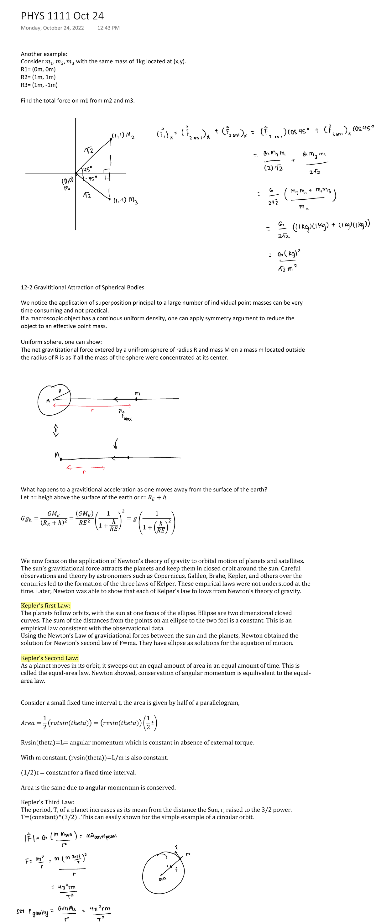 PHYS 1111 Oct 24 - KK Mon - Another example: Consider 𝑚!, 𝑚", 𝑚# with ...