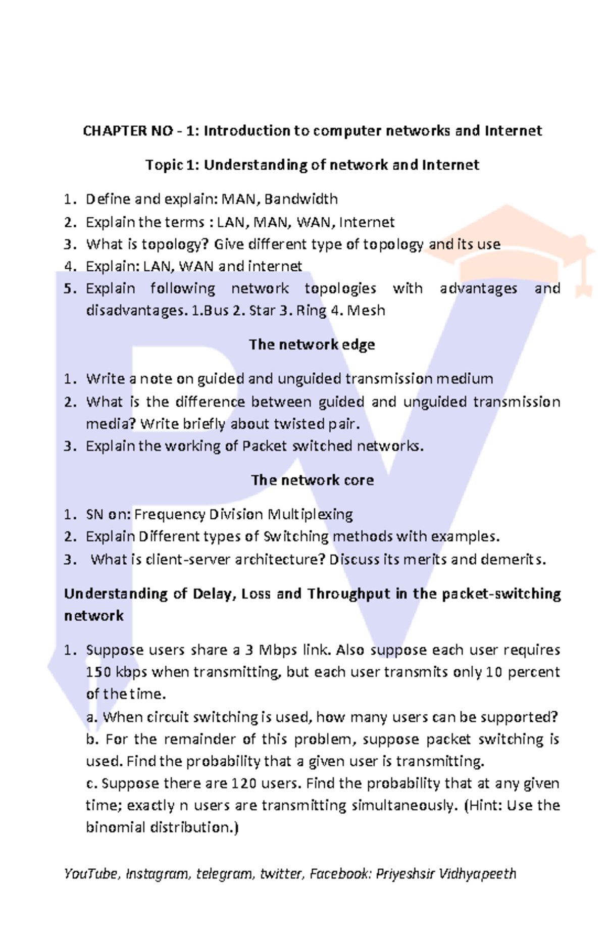 Computer Networks Chapter No 1 Introduction To Computer Networks And Internet Topic 1