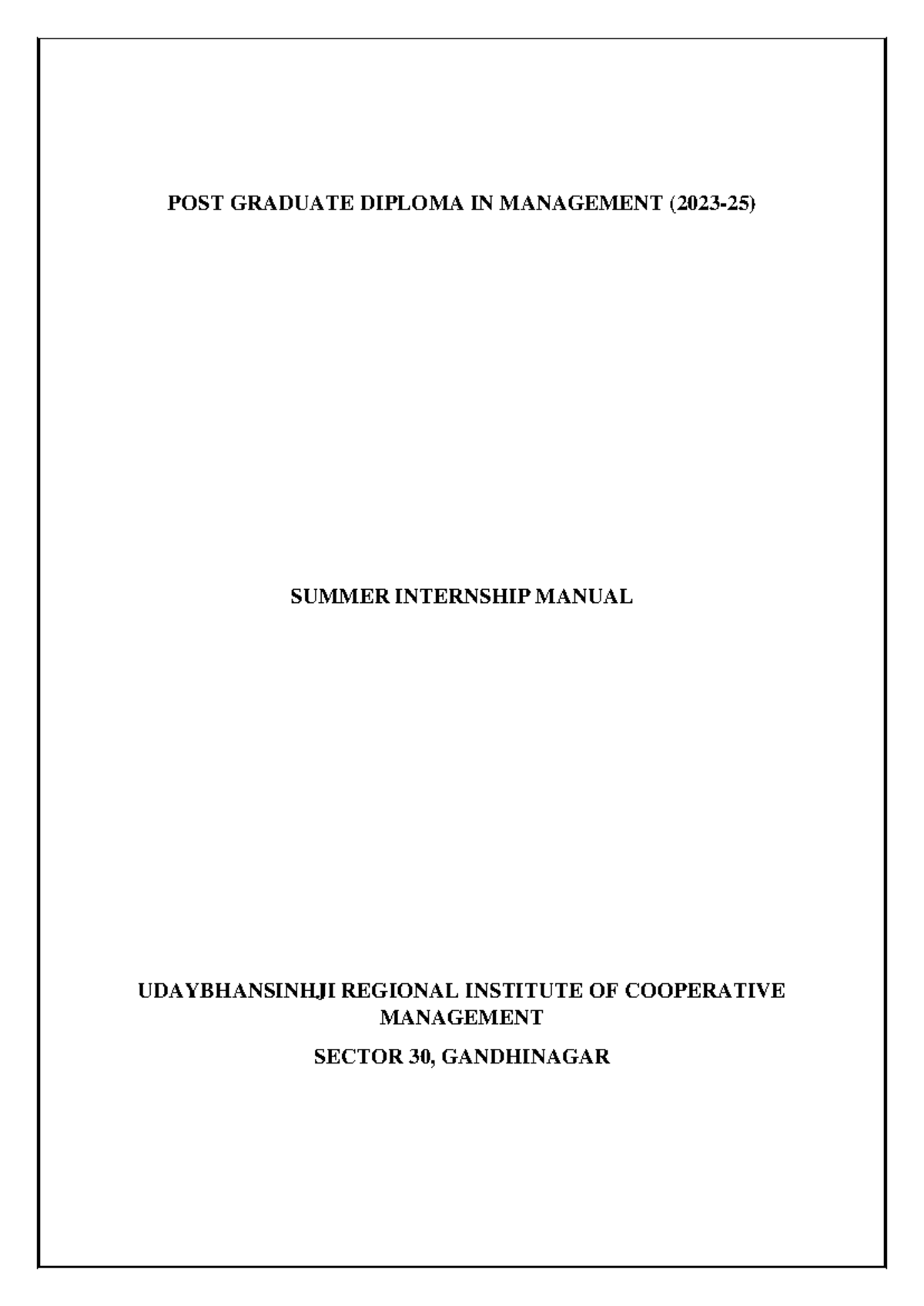 Summer Internship Manual - POST GRADUATE DIPLOMA IN MANAGEMENT (2023-25 ...