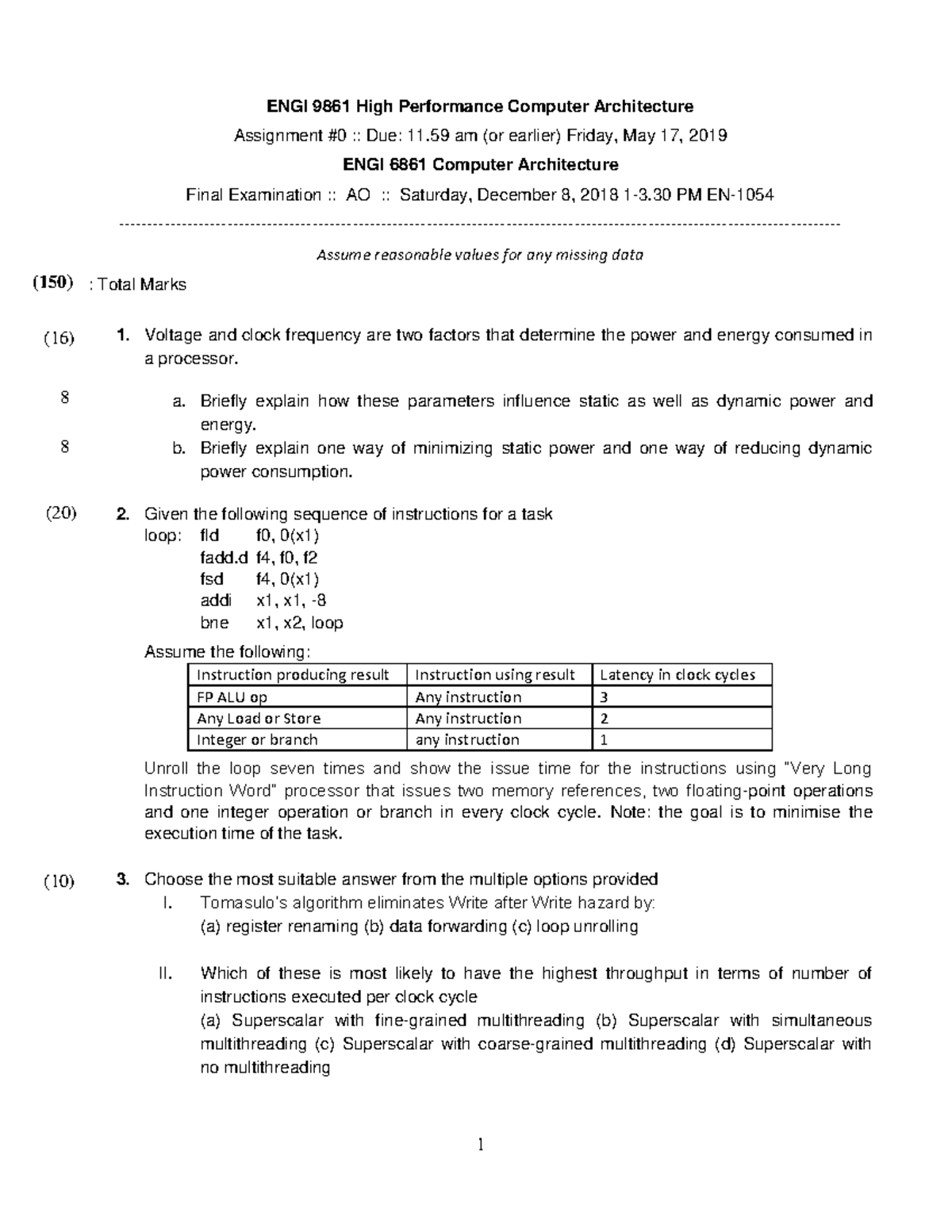 asiignment 0 solutions - ENGI 9861 High Performance Computer Architecture Assignment #0 :: Due ...