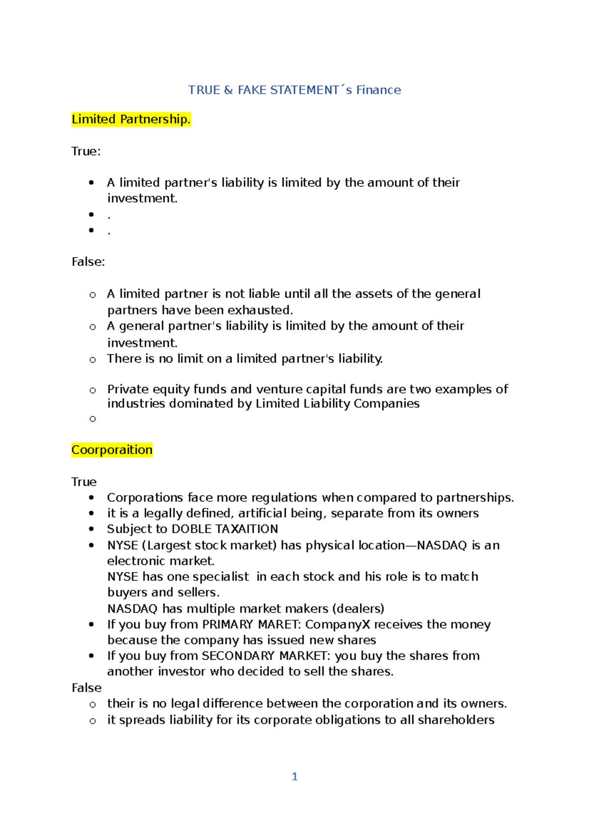 TRUE and False statements 2 - TRUE & FAKE STATEMENT ́s Finance Limited ...