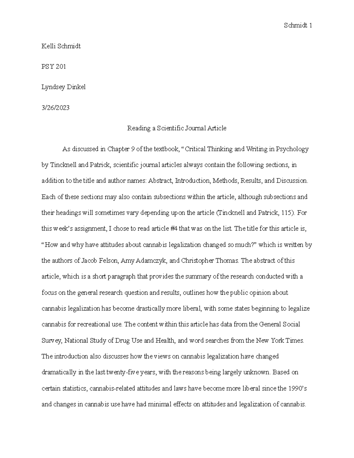 PSY 201 - Reading a Scientific Journal Article - Schmidt 1 Kelli ...