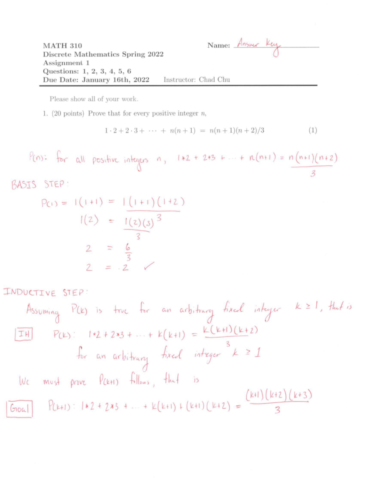 Answer Key MATH 310 Assignment 1 - MATH 310 Discrete Mathematics Spring ...